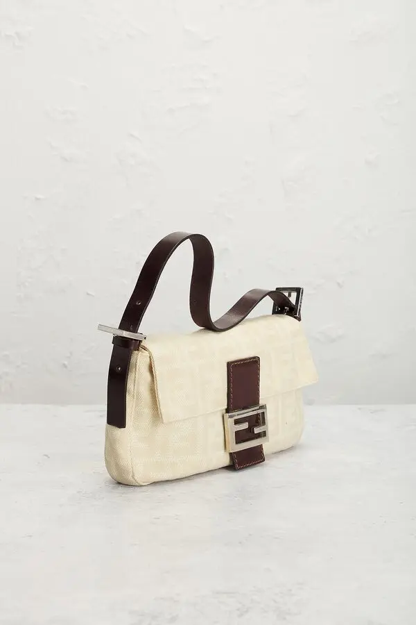 Fendi Zucca Baguette Shoulder Bag In Cream