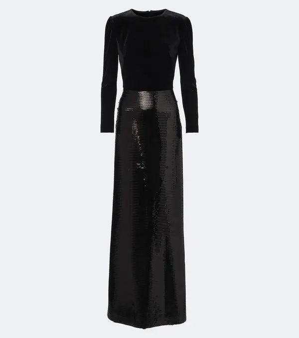 Monique Lhuillier Sequined Velvet-paneled Gown