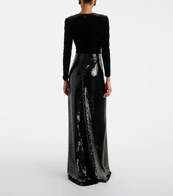 Monique Lhuillier Sequined Velvet-paneled Gown