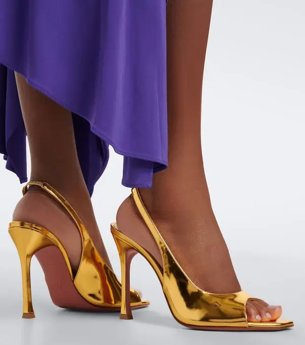 Amina Muaddi Alexa Mirrored Leather Slingback Sandals