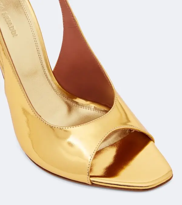 Amina Muaddi Alexa Mirrored Leather Slingback Sandals