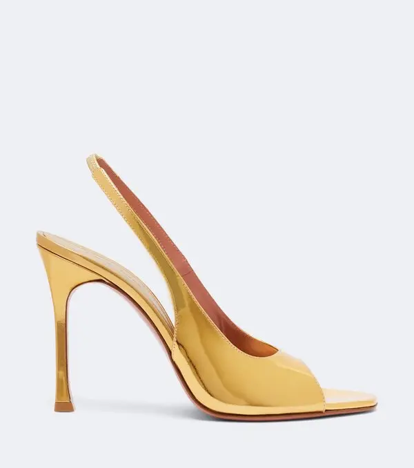 Amina Muaddi Alexa Mirrored Leather Slingback Sandals