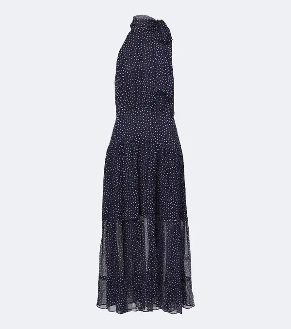 Rixo Abi Polka-dot Tie-neck Midi Dress