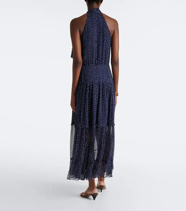 Rixo Abi Polka-dot Tie-neck Midi Dress