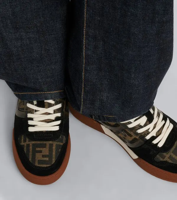 Fendi Match Jacquard Suede-trimmed Sneakers