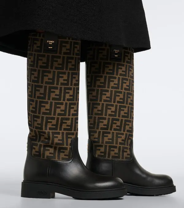 Fendi Filo Canvas And Leather Knee-high Boots