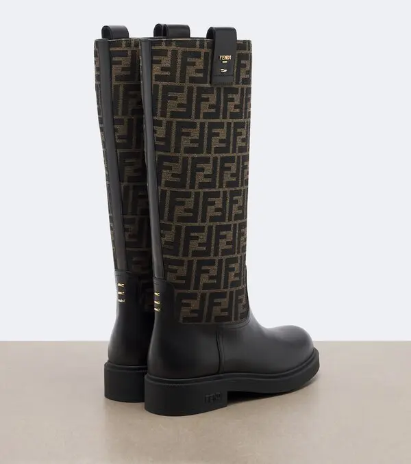 Fendi Filo Canvas And Leather Knee-high Boots