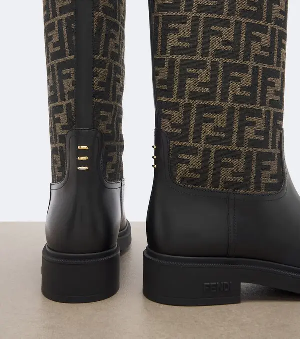Fendi Filo Canvas And Leather Knee-high Boots