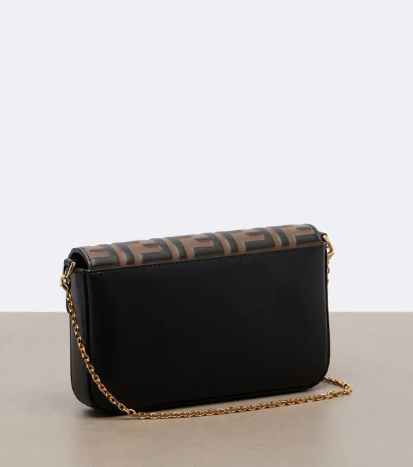 Fendi Ff Diamonds Leather Wallet On Chain - Black