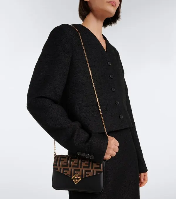 Fendi Ff Diamonds Leather Wallet On Chain - Black