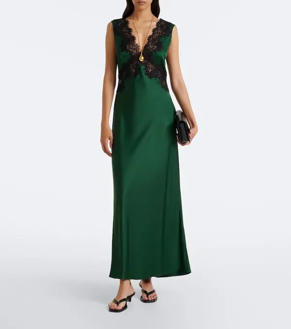 Rixo Lysandra Lace-trimmed Satin Midi Dress