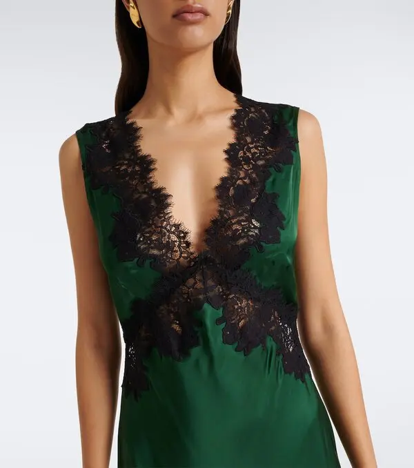 Rixo Lysandra Lace-trimmed Satin Midi Dress