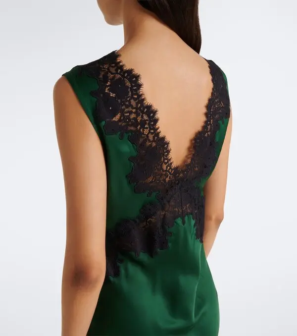 Rixo Lysandra Lace-trimmed Satin Midi Dress