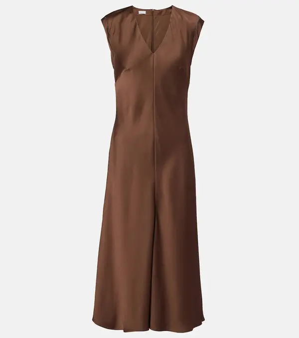 Brunello Cucinelli Monili Satin Midi Dress