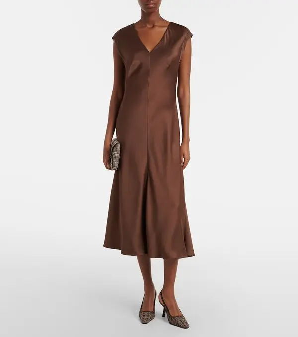 Brunello Cucinelli Monili Satin Midi Dress