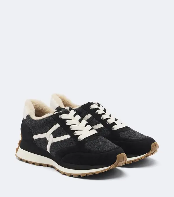 Veronica Beard Valentina Suede-trimmed Sneakers - Black