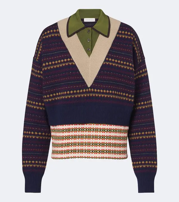 Dries Van Noten Jacquard Wool-blend Polo Sweater - Multicoloured