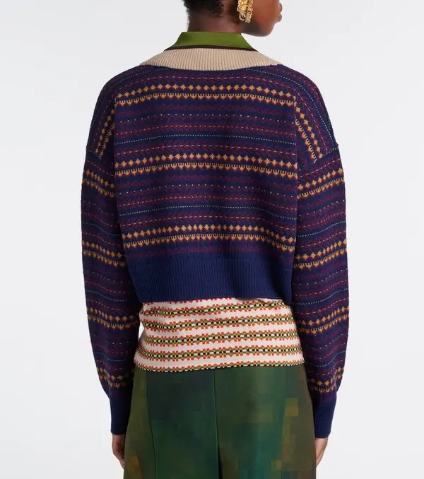 Dries Van Noten Jacquard Wool-blend Polo Sweater - Multicoloured