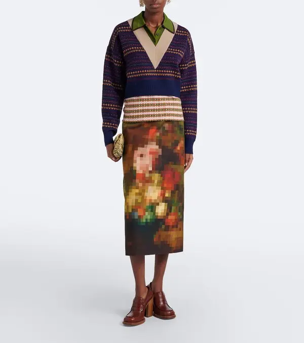 Dries Van Noten Jacquard Wool-blend Polo Sweater - Multicoloured