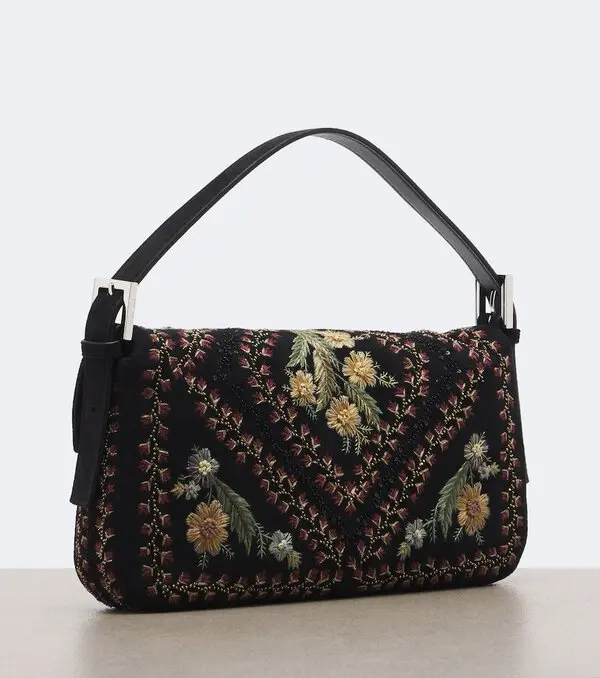 Fendi Baguette® 26424 Floral Suede Shoulder Bag