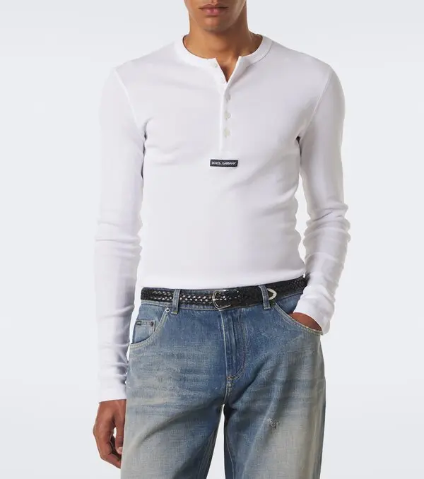 Dolce & Gabbana Logo Ribbed-knit Cotton Henley Shirt