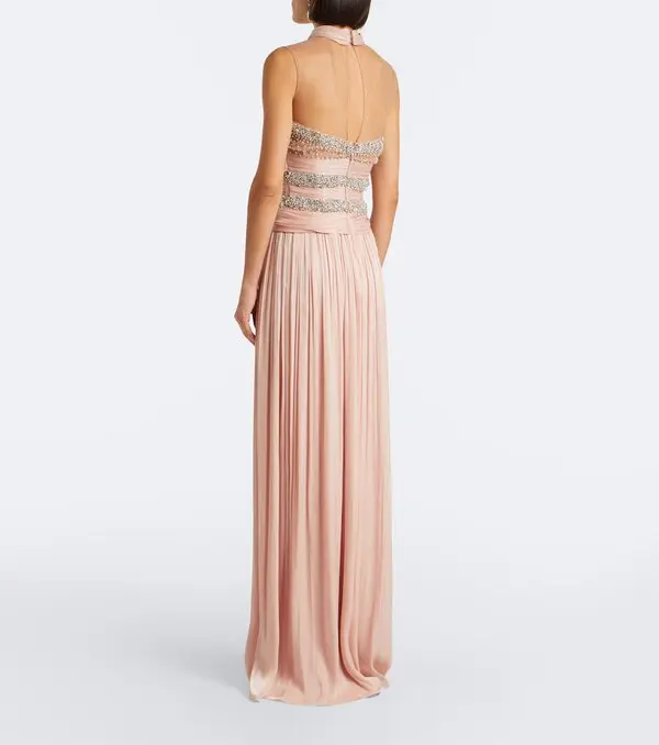 Costarellos Avalia Draped Embellished Georgette Bustier Gown