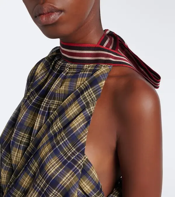 Dries Van Noten Checked Draped One-shoulder Top