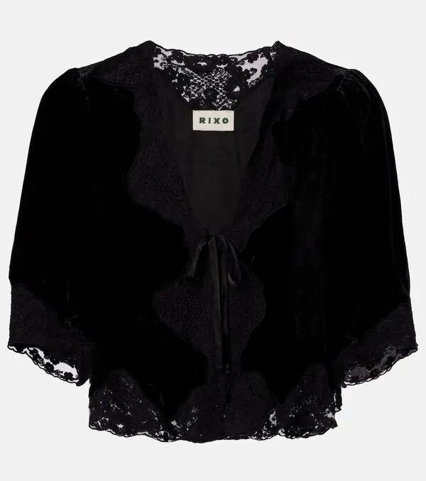 Rixo Ursula Lace-trimmed Velvet Top - Black