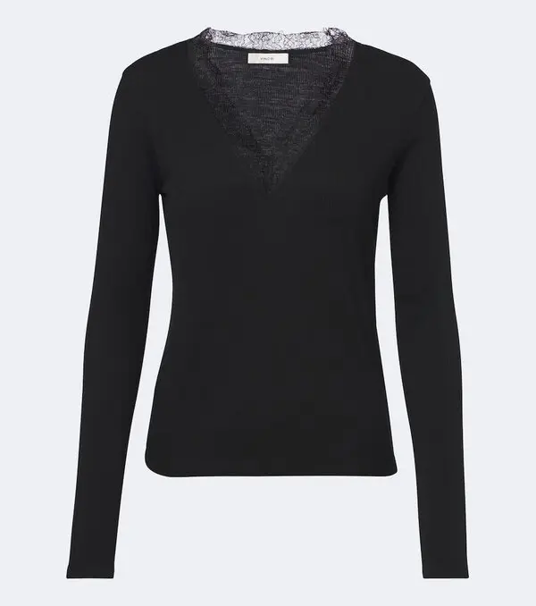 Vince Lace-trimmed Ribbed-knit Top