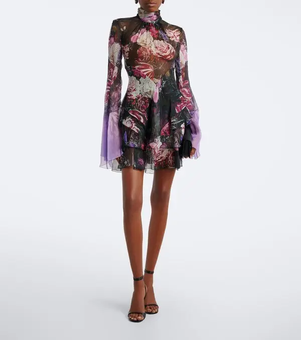 Roberto Cavalli Floral Open-back Silk Minidress