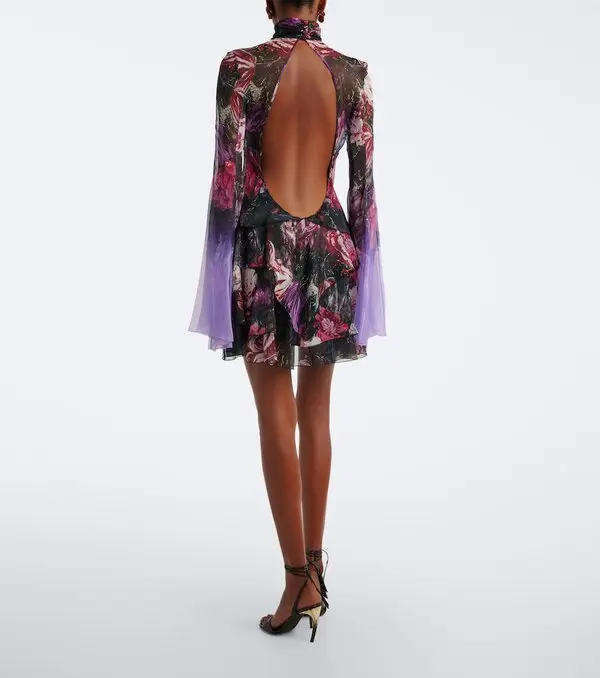 Roberto Cavalli Floral Open-back Silk Minidress