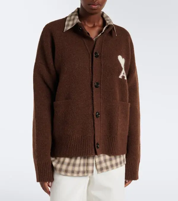 AMI Paris De Coeur Alpaca And Wool-blend Cardigan