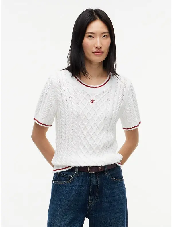 Tommy Hilfiger Short-sleeve Mixed-knit Tipped Sweater