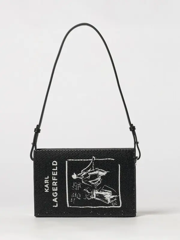 Karl Lagerfeld Rhinestone-embellished Polyurethane Shoulder Bag With Printed Logo