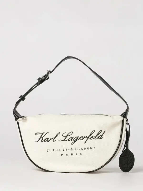 Karl Lagerfeld Canvas Shoulder Bag With Embroidered Logo And Charm