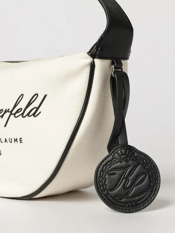 Karl Lagerfeld Canvas Shoulder Bag With Embroidered Logo And Charm