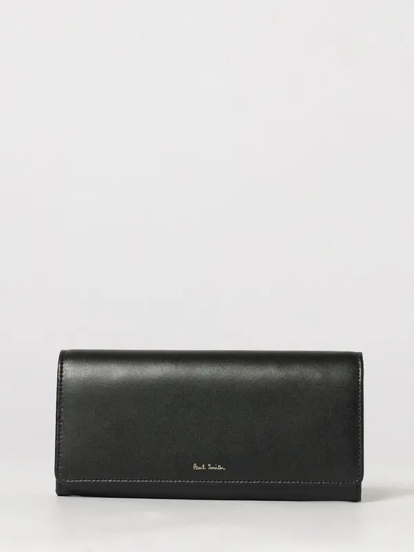 Paul Smith Tri-fold Smooth Leather Purse With Snap Button Closure And Front Logo