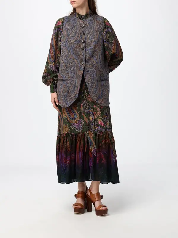 Etro Paisley Print Tailored Cotton-blend Waistcoat With Crew Neck