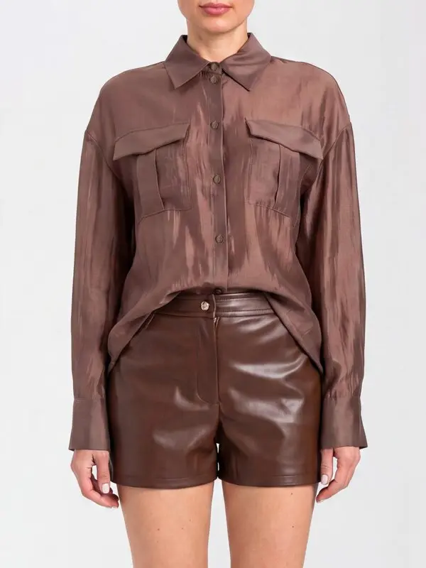 TWINSET Relaxed Fit Muslin Shirt With Dropped Shoulders And Flap Pockets