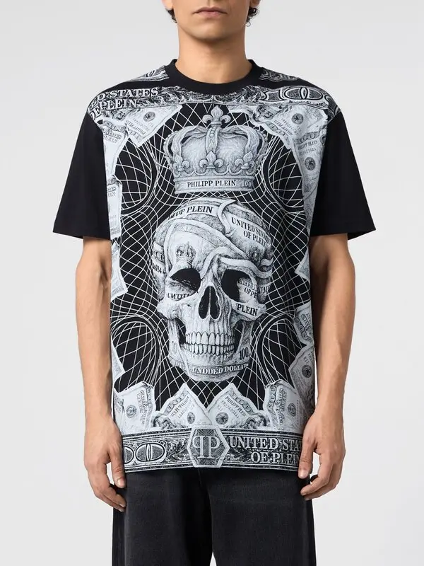 Philipp Plein Crew-neck Cotton T-shirt With Front Skull Graphic Print