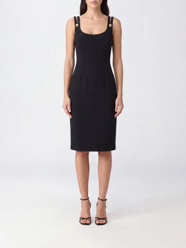 Versace Virgin Wool Cut-out Midi Sheath Dress With Square Neckline