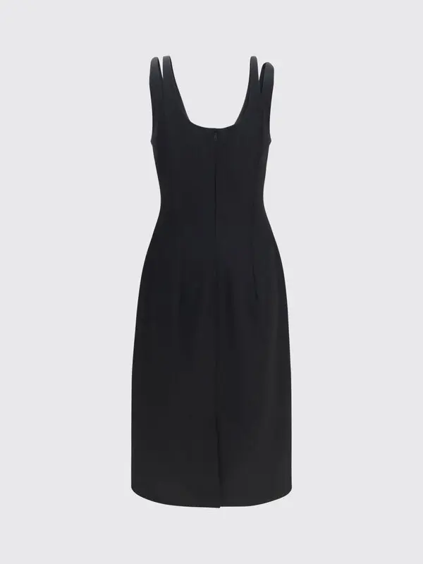 Versace Virgin Wool Cut-out Midi Sheath Dress With Square Neckline
