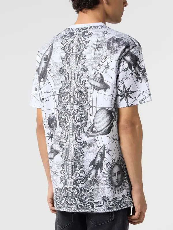 Philipp Plein Cotton T-shirt With Contrasting Front Graphic Print - White