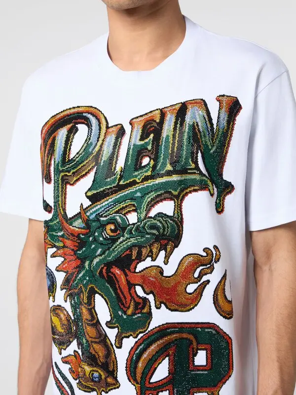 Philipp Plein Cotton T-shirt With Graphic Print And Rhinestones