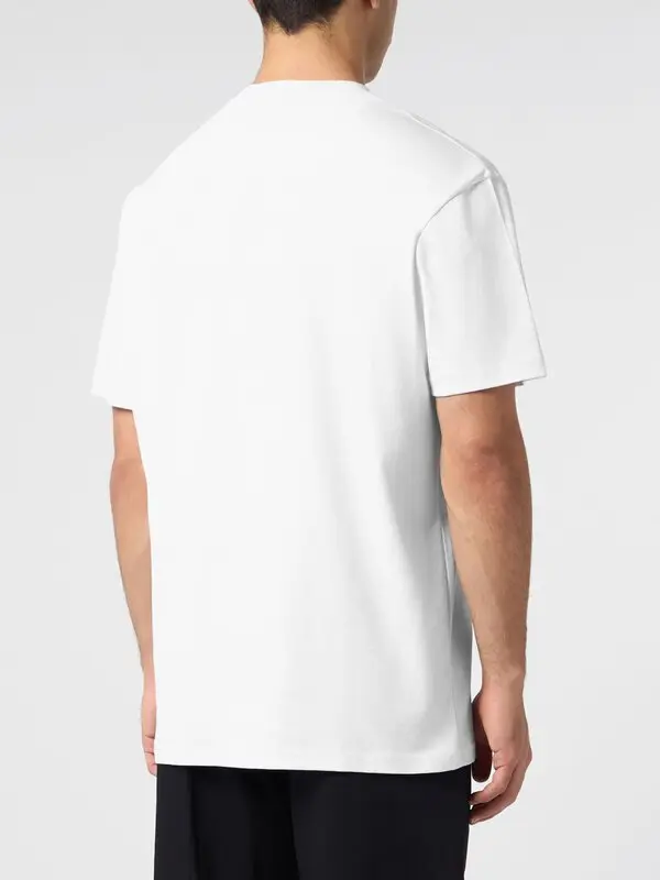 Philipp Plein Crew-neck Cotton T-shirt With Graphic Print And Rhinestones - White