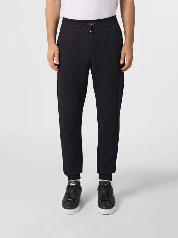 Philipp Plein Jersey Jogging Trousers With Drawstring And Jacquard Hexagon Logo - Black