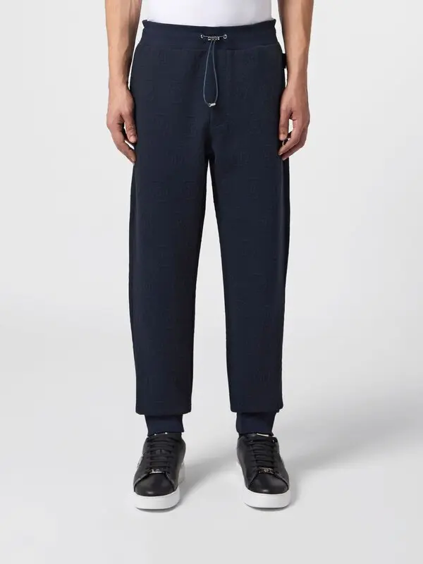 Philipp Plein Jersey Jogging Trousers With Drawstring And Jacquard Hexagon Logo - Blue