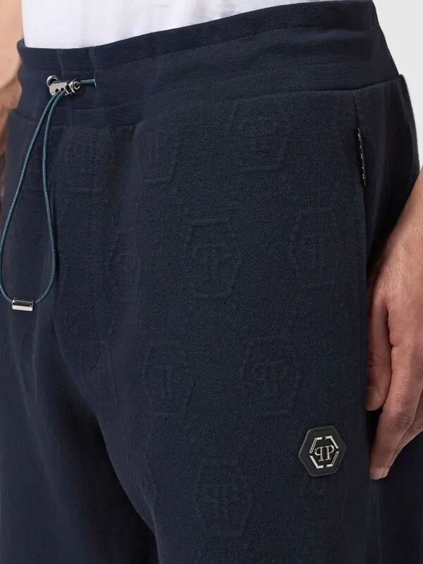 Philipp Plein Jersey Jogging Trousers With Drawstring And Jacquard Hexagon Logo - Blue