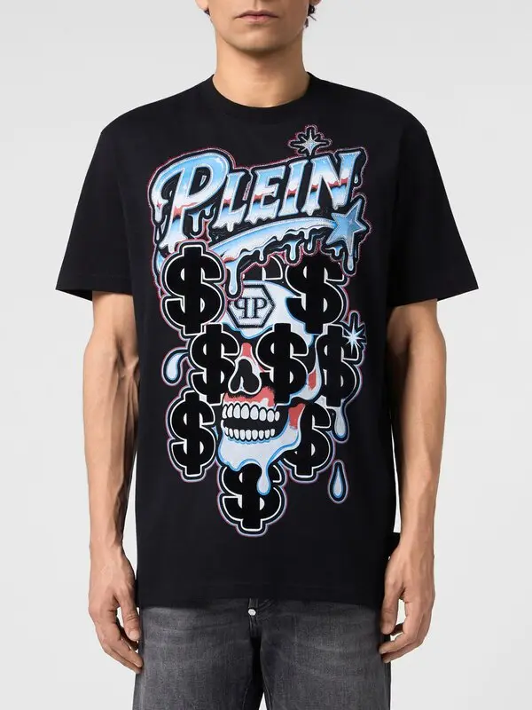 Philipp Plein Cotton T-shirt With Skull Print Embellished With Rhinestones