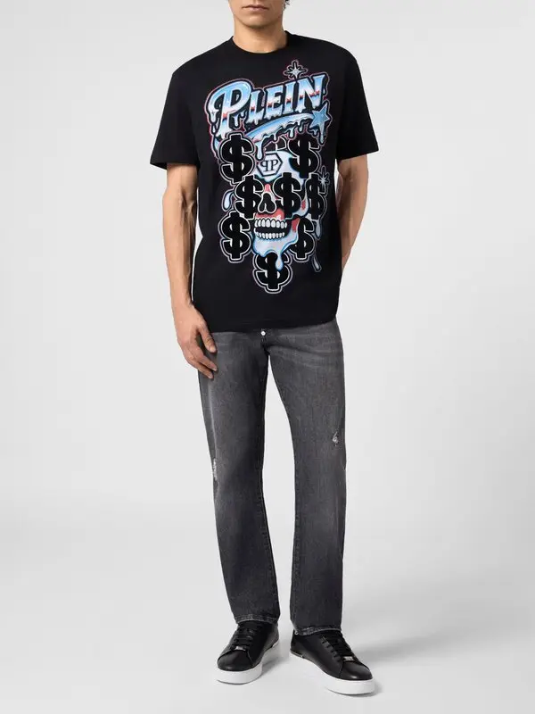 Philipp Plein Cotton T-shirt With Skull Print Embellished With Rhinestones